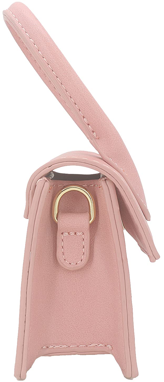 Nodeber Mini Crossbody Bag for Women Girls Synthetic Leather Flap Purse Styling Top-Handle Clutch Handbag Pink