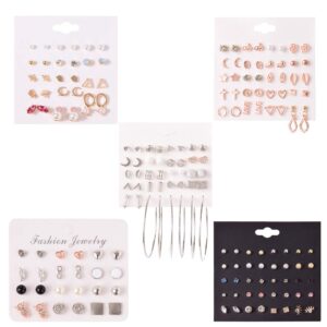 87 Pairs Assorted Earrings Set Fashion Earrings for Women Stud Earrings Set Hypoallergenic Faux Pearl Flower Heart Earring Sets