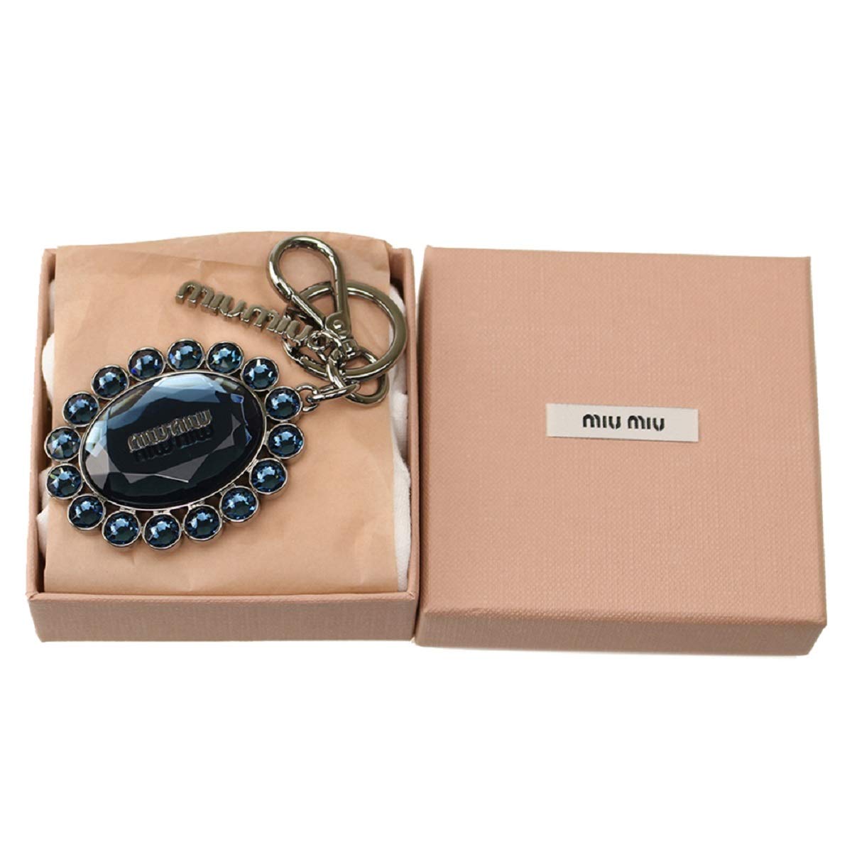 Prada Miu Miu Trick Oval Crystal Dark Blue Plex Charm Key Chain 5TM092