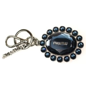 prada miu miu trick oval crystal dark blue plex charm key chain 5tm092