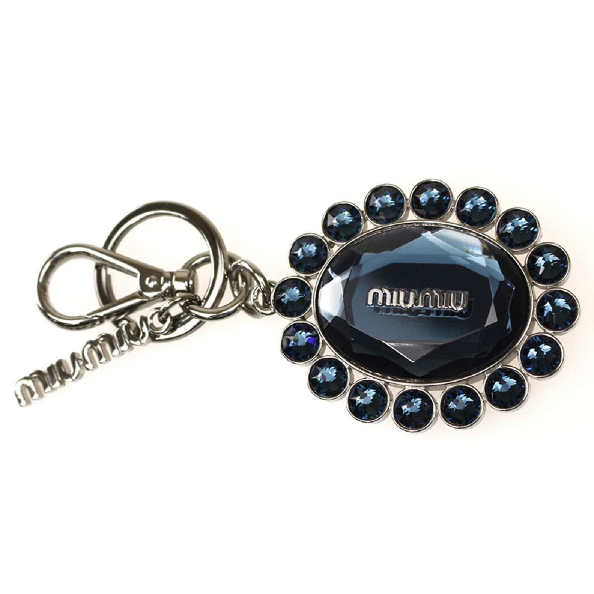 Prada Miu Miu Trick Oval Crystal Dark Blue Plex Charm Key Chain 5TM092