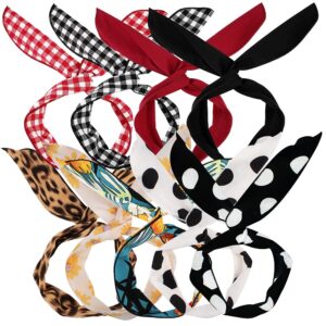 ANBALA Wire Headbands Set for Women, 9 Patterns Hairband with Rabbit Ears, Polka Dot, Plaid, Leopard, Floral, Adjustable Size, Non-Slip, Washable, Hair Accessories for Women and Girls