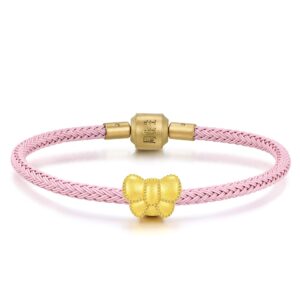 chow sang sang 999 24k solid gold ribbon mini charm bracelet for women 92449c (gold, 17 cm)