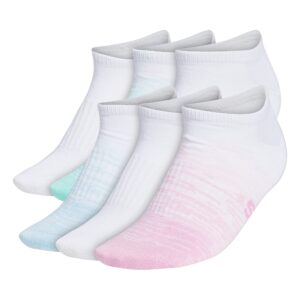 adidas womens superlite badge of sport (6-pair) no show sock, white/bliss orchid/clear blue, medium us