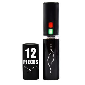 wholesale (12 pc) flashlight lipstick stun gun women self defense bright led flashlight - rechargeable battery (black x12)