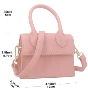 Nodeber Mini Crossbody Bag for Women Girls Synthetic Leather Flap Purse Styling Top-Handle Clutch Handbag Pink