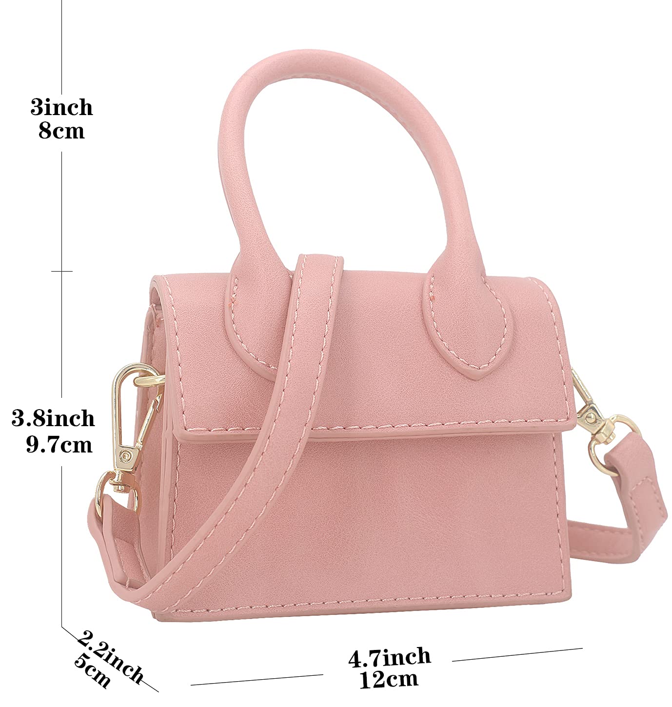 Nodeber Mini Crossbody Bag for Women Girls Synthetic Leather Flap Purse Styling Top-Handle Clutch Handbag Pink