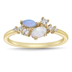 14k yellow gold plated .925 sterling silver lab grown white and black opal & lab grown white sapphire multi stone statement ring - size 6