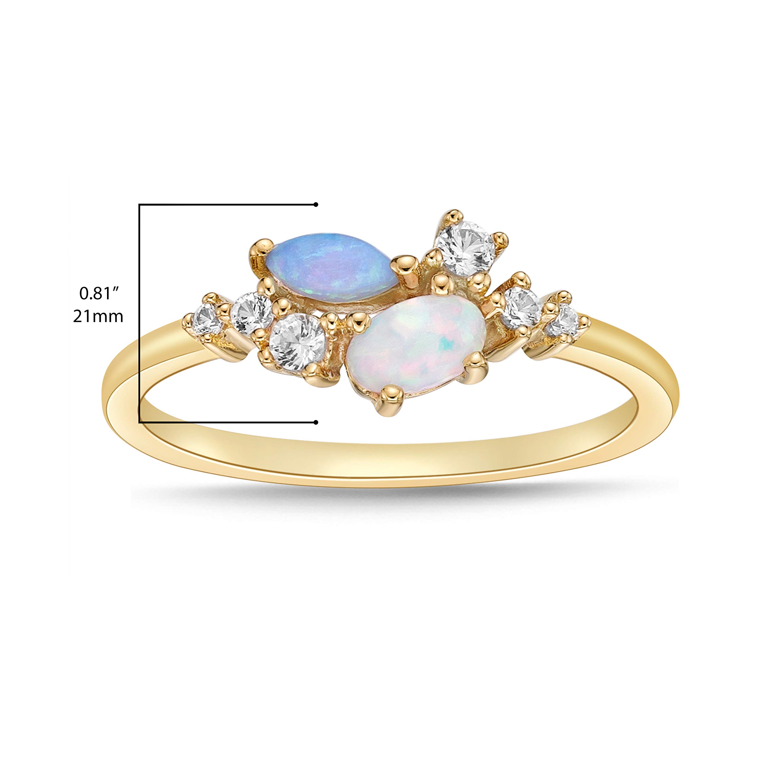 14K Yellow Gold Plated .925 Sterling Silver Lab Grown White and Black Opal & Lab Grown White Sapphire Multi Stone Statement Ring - Size 5