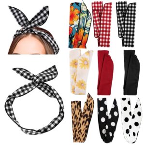 anbala wire headbands set for women, 9 patterns hairband with rabbit ears, polka dot, plaid, leopard, floral, adjustable size, non-slip, washable, hair accessories for women and girls