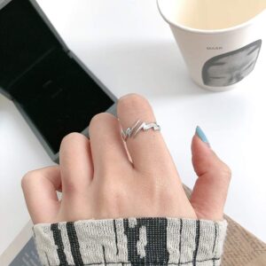 Adjustable Open Band Ring 925 Sterling Silver Flash Lightning Bolt for Women Statement Stackable Minimalist Expandable Knuckle Finger Rings Comfort Fit Fashion Personalized Jewelry