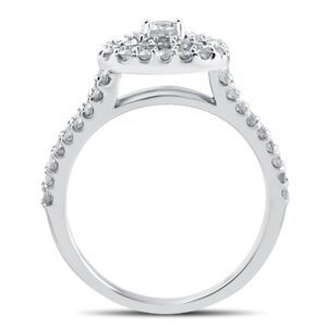 1Ct Lab Grown Diamond Cushion Halo Engagement Wedding Ring Set 10K White Gold - Size 7