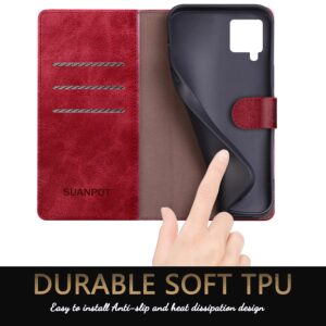 SUANPOT for Samsung Galaxy A12 with RFID Blocking Leather Wallet case Credit Card Holder, Flip Folio Book Phone case Shockproof Cover for Women Men for Samsung A12 case Wallet (Red)