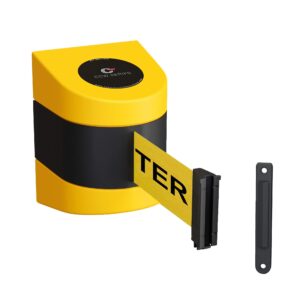 crowd control warehouse - ccw series wmb-230 fixed wall mount retractable belt barrier - 30 foot belt, yellow"caution - do not enter" yellow abs case