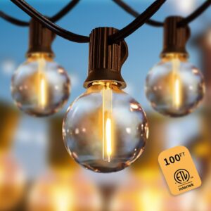 yuusei outdoor led string lights 100 ft, patio lights with 52 shatterproof g40 globe bulbs, etl listed outside hanging lights waterproof for bistro porch backyard balcony, 2700k