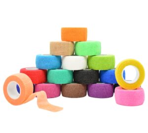 yuronam 18 pack self adhesive bandage wrap stretch self adherent tape for sports, finger, wrist, ankle, breathable cohesive vet tape for pets (18 colors,1 inch x 5 yards/roll)