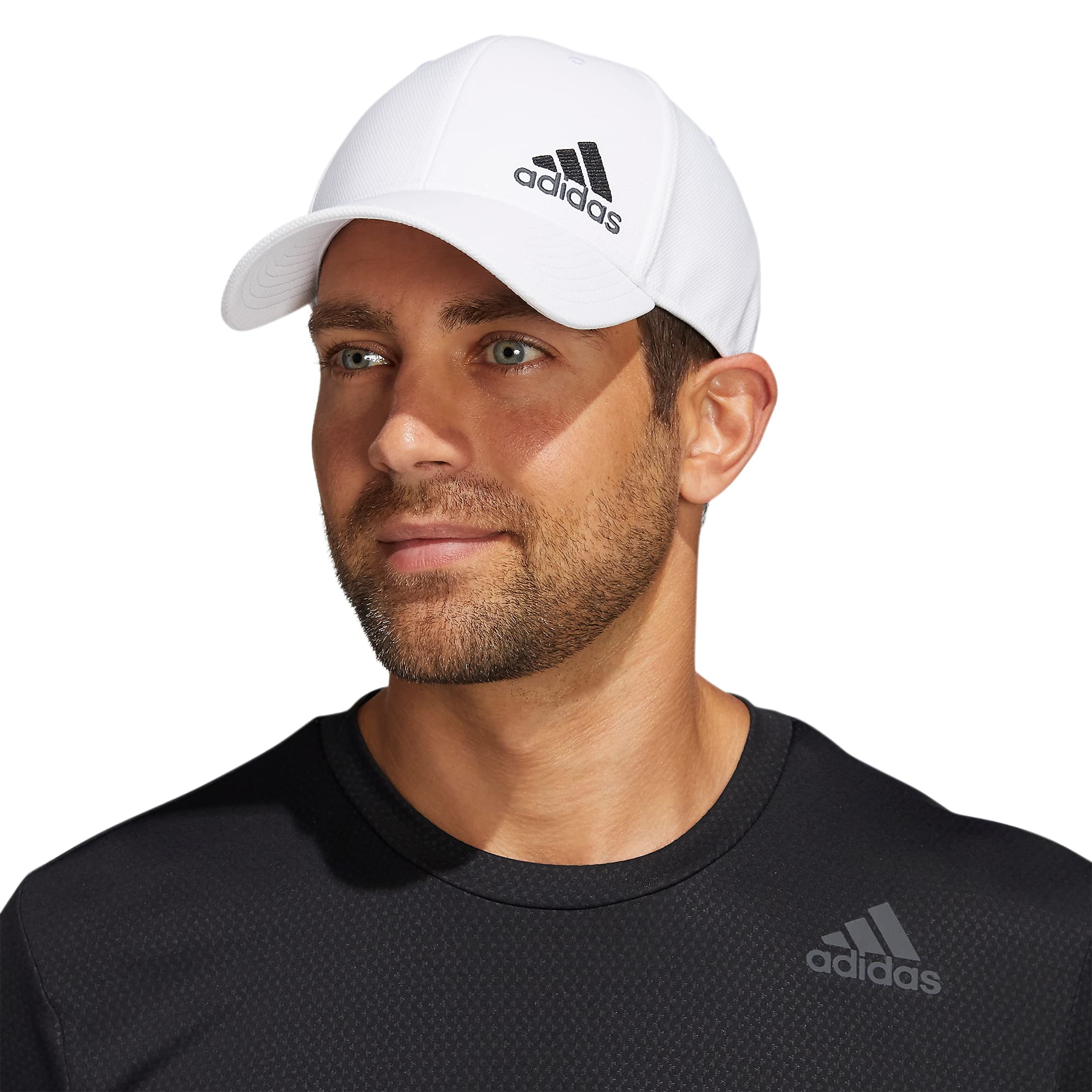 adidas Men's Release 3 Structured Stretch Fit Cap, White/Onix Grey/Black, Large-X-Large