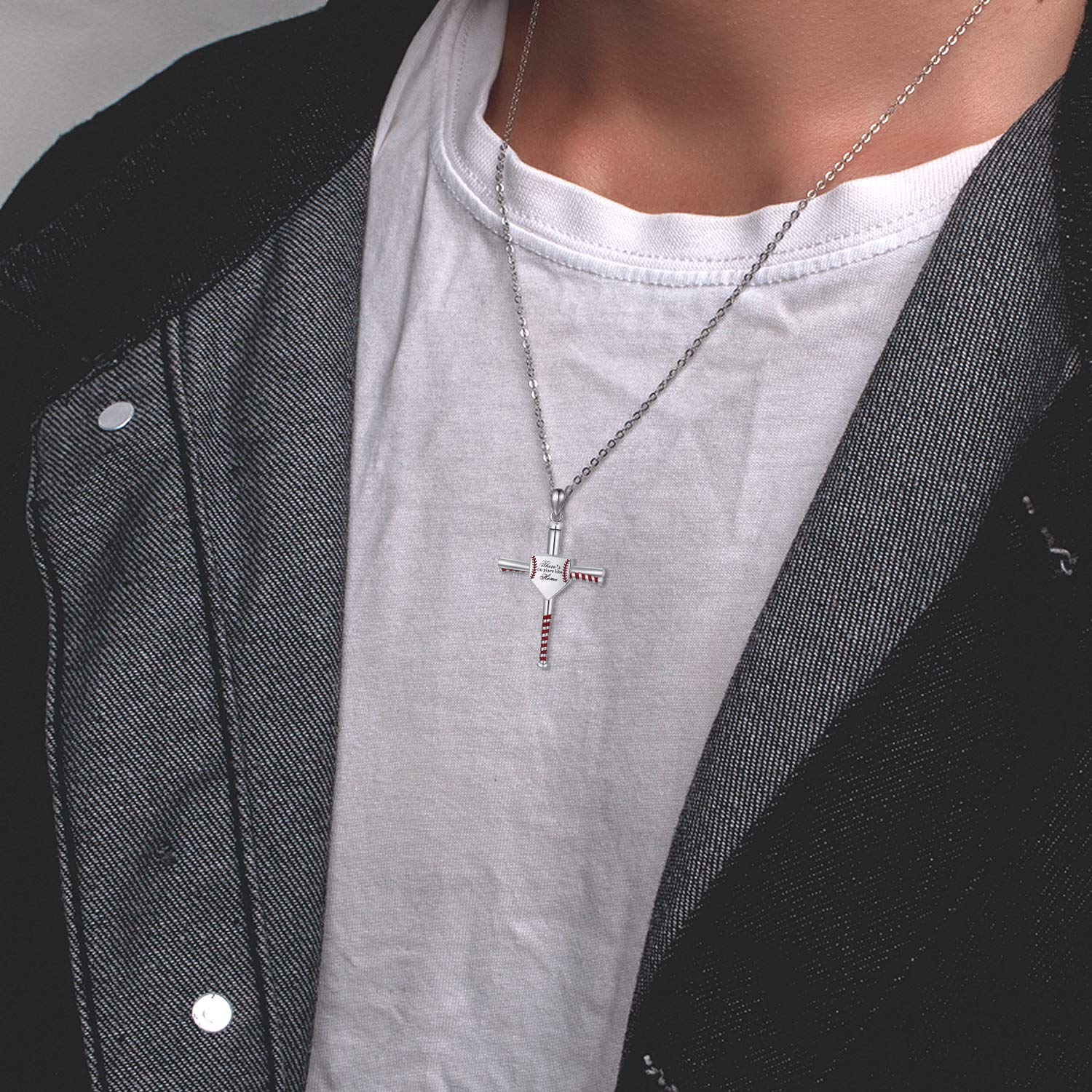 MISTBEE Urn Necklace Baseball Cross Sports Pendant Sterling Silver Baseball Bat Cross Necklace