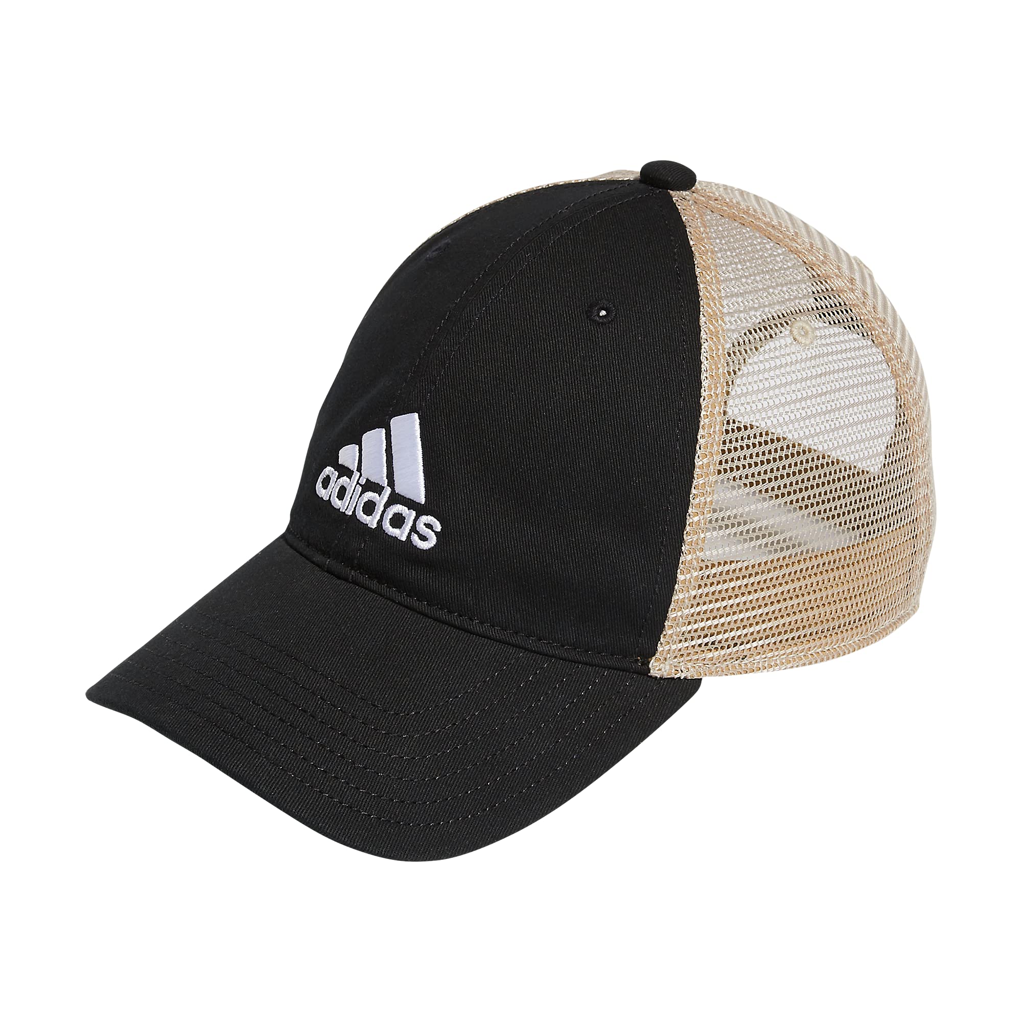 adidas Men's Mesh Back Relaxed Crown Snapback Adjustable Fit Cap, Black/White/Khaki, One Size