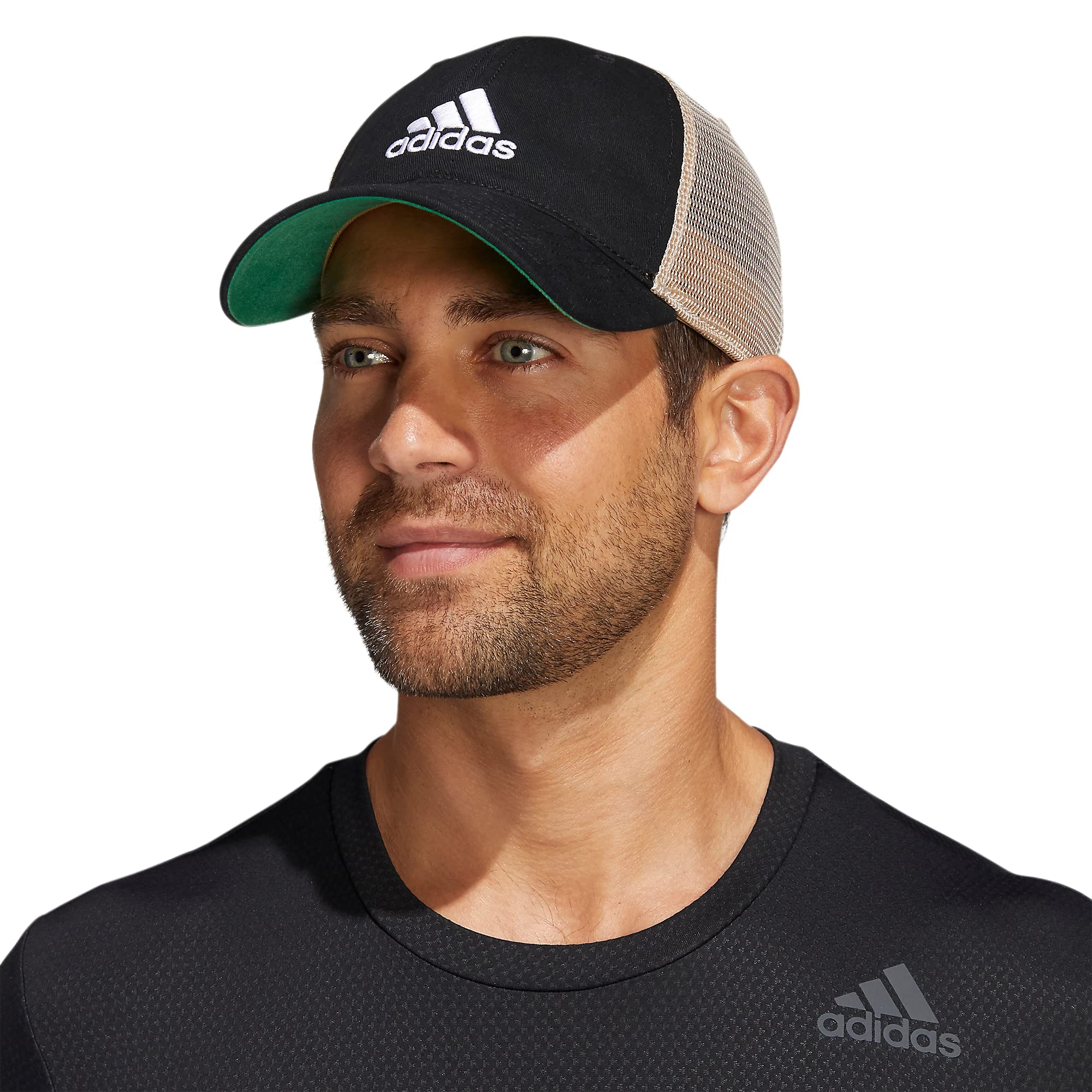 adidas Men's Mesh Back Relaxed Crown Snapback Adjustable Fit Cap, Black/White/Khaki, One Size