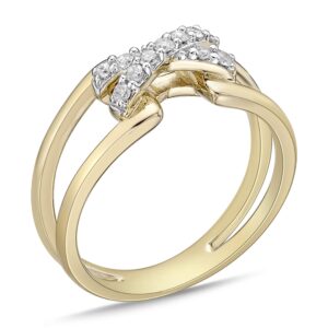 14K Yellow Gold Plated .925 Sterling Silver & 1/6 Cttw Diamond X Shaped Ribbon Split Shank Buckle Statement Ring (I-J Color, I2-I3 Clarity) - Size 5