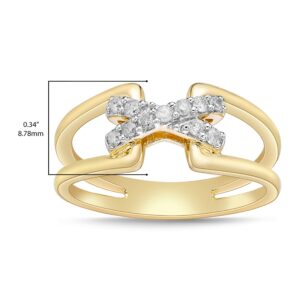 14K Yellow Gold Plated .925 Sterling Silver & 1/6 Cttw Diamond X Shaped Ribbon Split Shank Buckle Statement Ring (I-J Color, I2-I3 Clarity) - Size 5