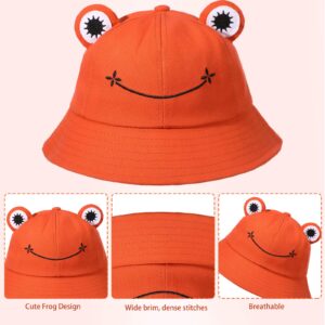 Cute Frog Bucket Hats Fisherman Cap Summer Beach Sun Protection Cap for Adults (Green, Yellow, Black, Orange, Pink, Khaki, 6)