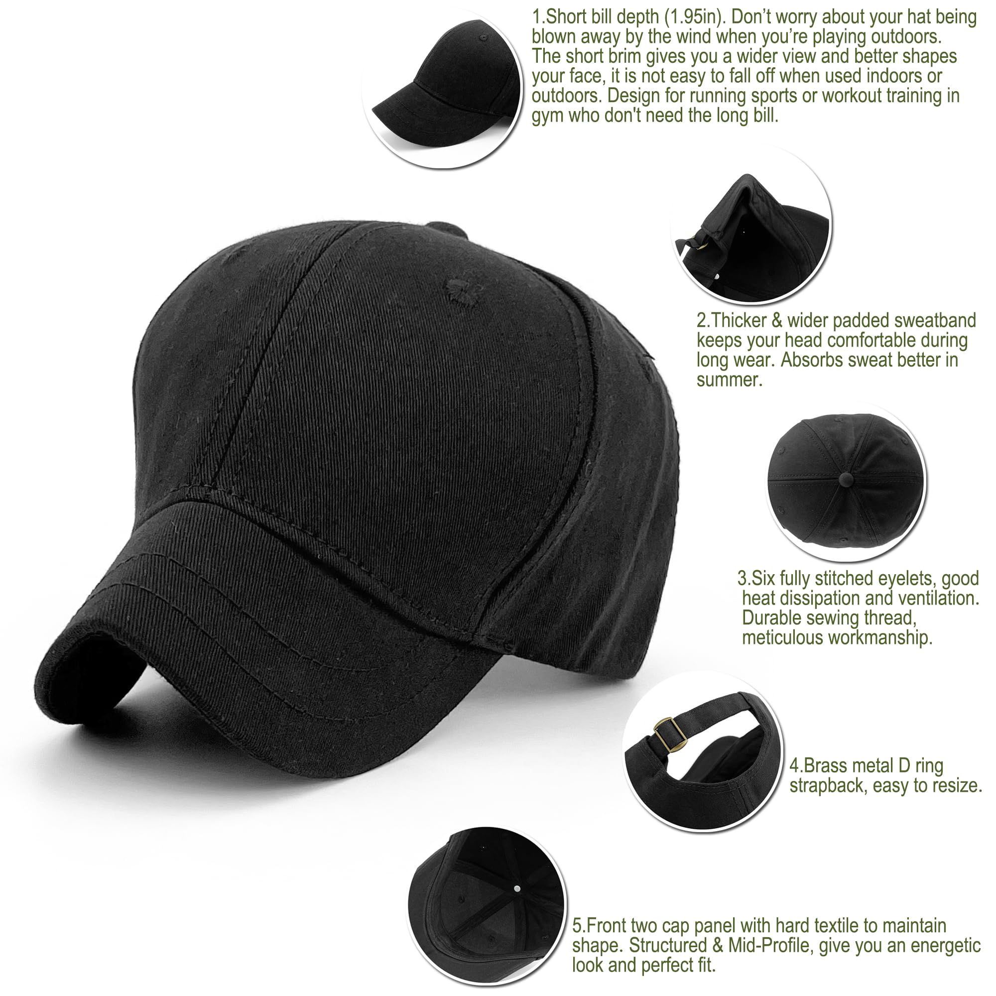 REDSHARKS mens Structured Short Bill Plain Brim Trucker Baseball Dad Cap, Black, X-Large