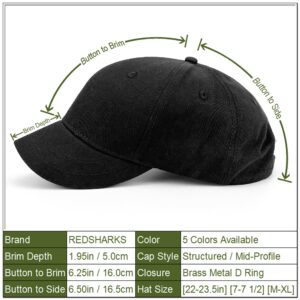 REDSHARKS mens Structured Short Bill Plain Brim Trucker Baseball Dad Cap, Black, X-Large