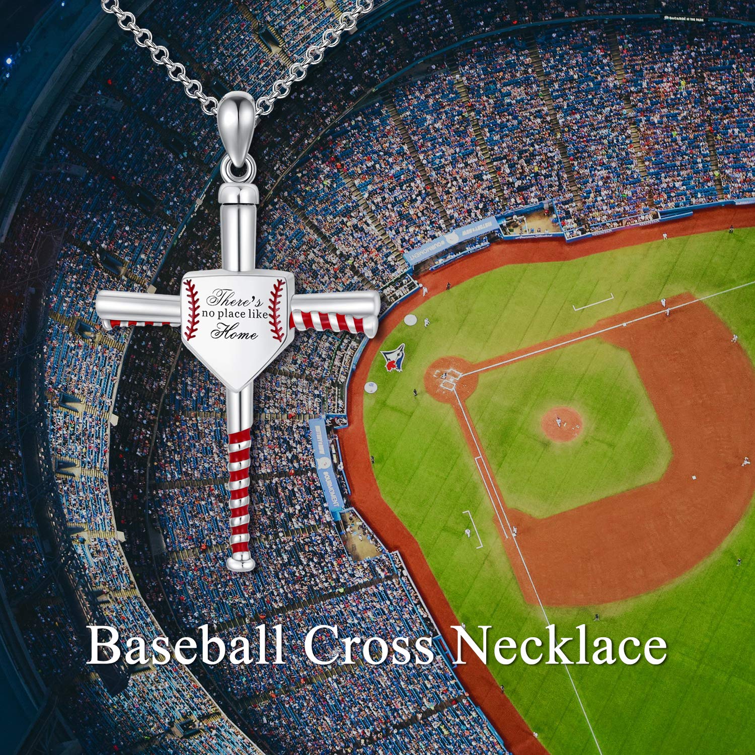 MISTBEE Urn Necklace Baseball Cross Sports Pendant Sterling Silver Baseball Bat Cross Necklace