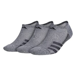 adidas men's superlite stripe 3 no show socks (3-pair), heather dark grey/black/night grey, large