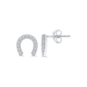 elmas 1/5ct round white diamond 925 sterling silver horseshoe stud earrings for women