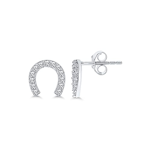 Elmas 1/5CT Round White Diamond 925 Sterling Silver Horseshoe Stud Earrings for Women