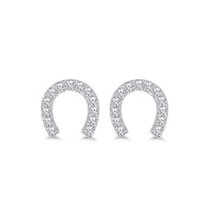 Elmas 1/5CT Round White Diamond 925 Sterling Silver Horseshoe Stud Earrings for Women