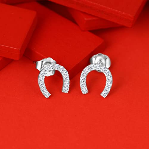 Elmas 1/5CT Round White Diamond 925 Sterling Silver Horseshoe Stud Earrings for Women