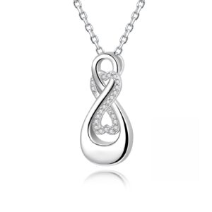 zgby s925 sterling silver necklace for ashes infinity urn necklaces teardrop cremation jewelry for ashes keepsake memorial pendant for women men loved ones (white)