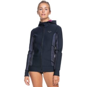 roxy womens 1.0 syncro paddle front zip hooded jacket flt wetsuit top - black/jet black | 10