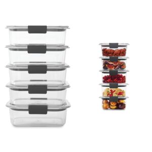 rubbermaid brilliance food storage container, medium, 3.2 cup, 5 pack, clear & leak-proof brilliance food storage set, 1.3 cup plastic containers with lids, 5-pack, clear