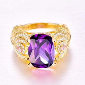 Narica Women's Yellow Gold Plated Cushion Cut Created Amethyst Rings Band CZ Filled for Mom 9#