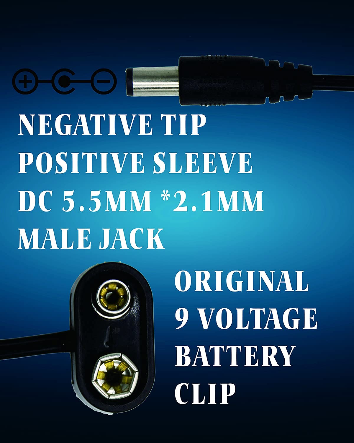 Augioth 9 V Pedal Battery Clip 3 Pack 5521 Converter Center Negative 9 Volt Power Supply Cable