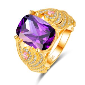 narica women's yellow gold plated cushion cut created amethyst rings band cz filled for mom 9#