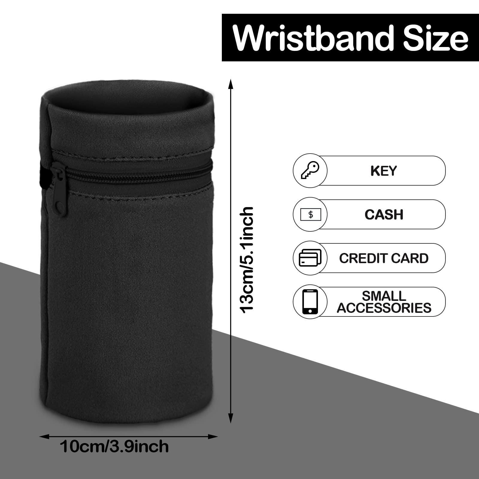 6 Pieces Wrist Wallet Pocket Wrist Zipper Pouch for Women Men Running Walking Hiking Jogging Sweatbands Phone Coin Keys Storage (Black)