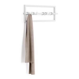 umbra cubiko wall mounted modern, sleek, space-saving hanger with retractable hooks to hang coats, scarves, purses and more, 5, white