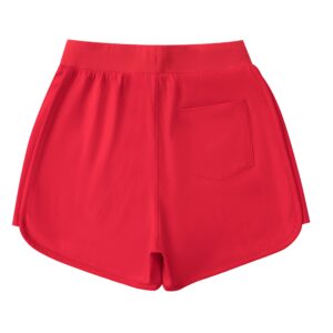 ALAVIKING Girls Cotton Shorts Athletic Running Shorts with Elastic Waistband Workout Shorts for Girls Size 3-12 Years (Red-l)