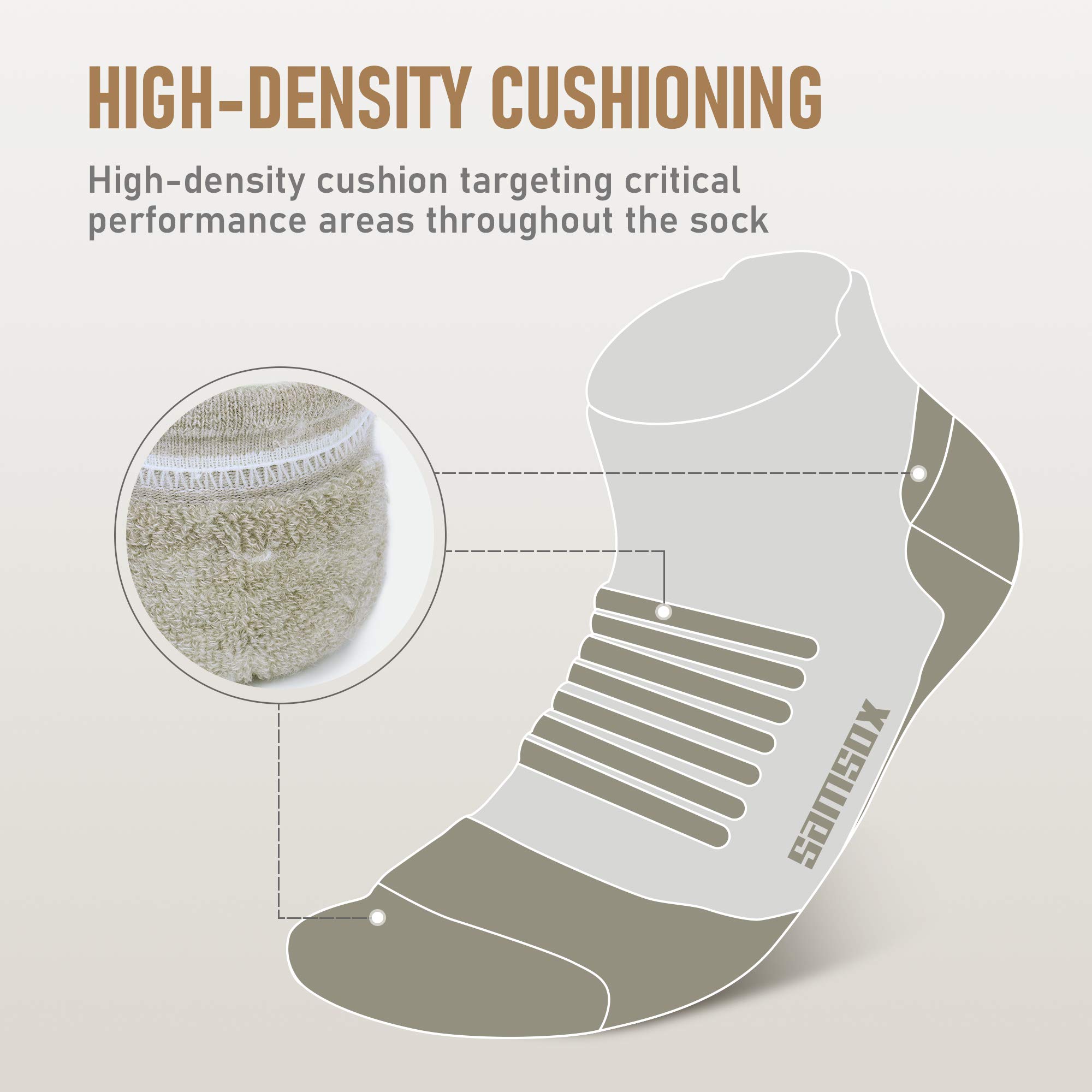 SAMSOX 2-Pair Merino Wool Running Socks, Made in USA, Oatmeal M