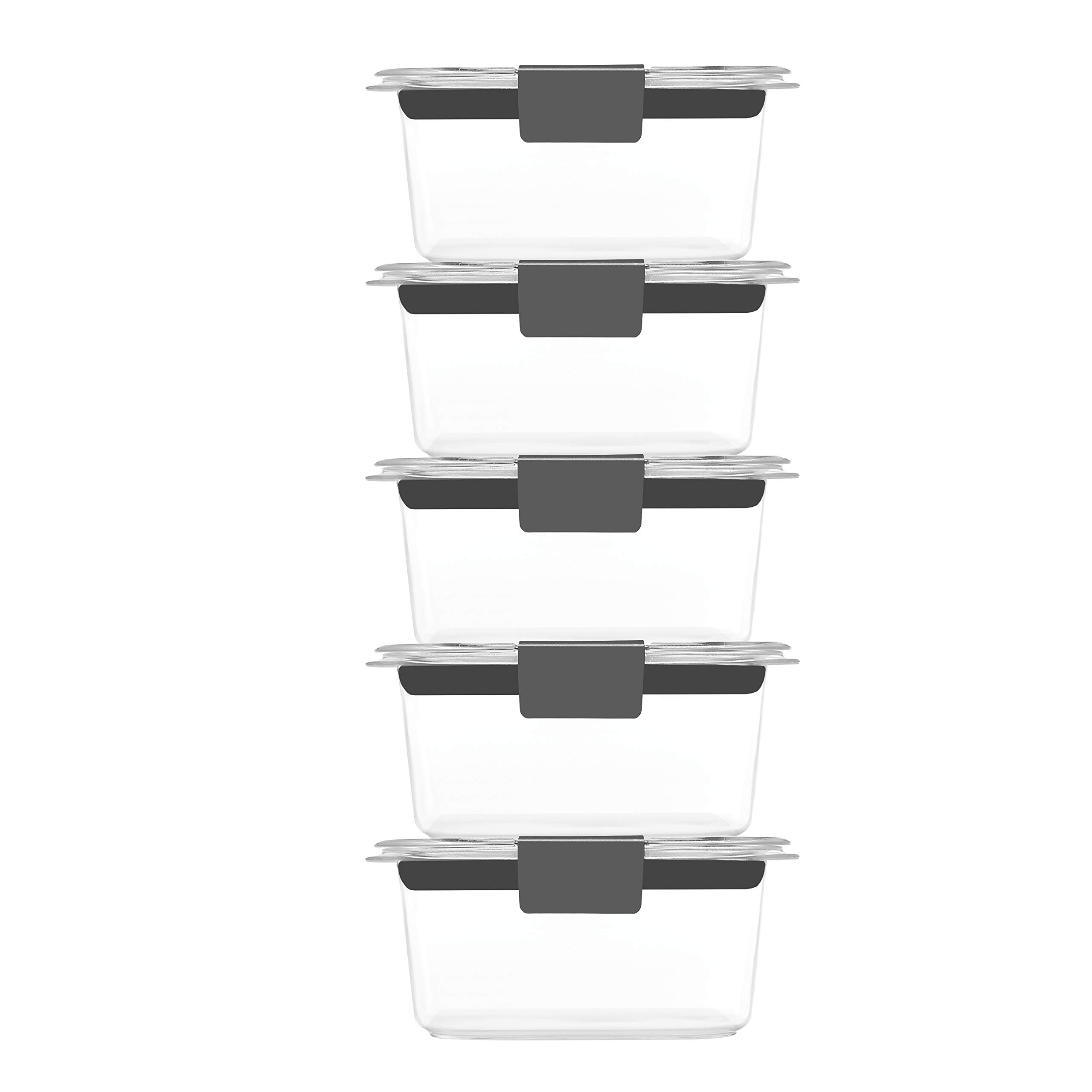 Rubbermaid Brilliance Food Storage Container, Medium, 3.2 Cup, 5 Pack, Clear & Leak-Proof Brilliance Food Storage Set, 1.3 Cup Plastic Containers with Lids, 5-Pack, Clear