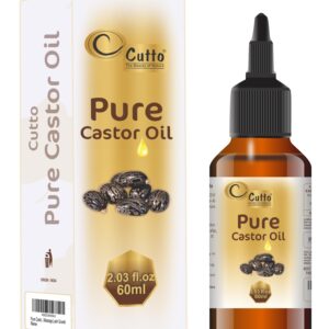 Cutto's Pure Castor Oil (2.03fl oz / 60 ml) Cold-Pressed, 100% Pure, No GMO, NO Heat treatment, Hexane Free Castor Oil - Moisturizing For Dry Skin,Hair Growth, Massage,Lash Growth