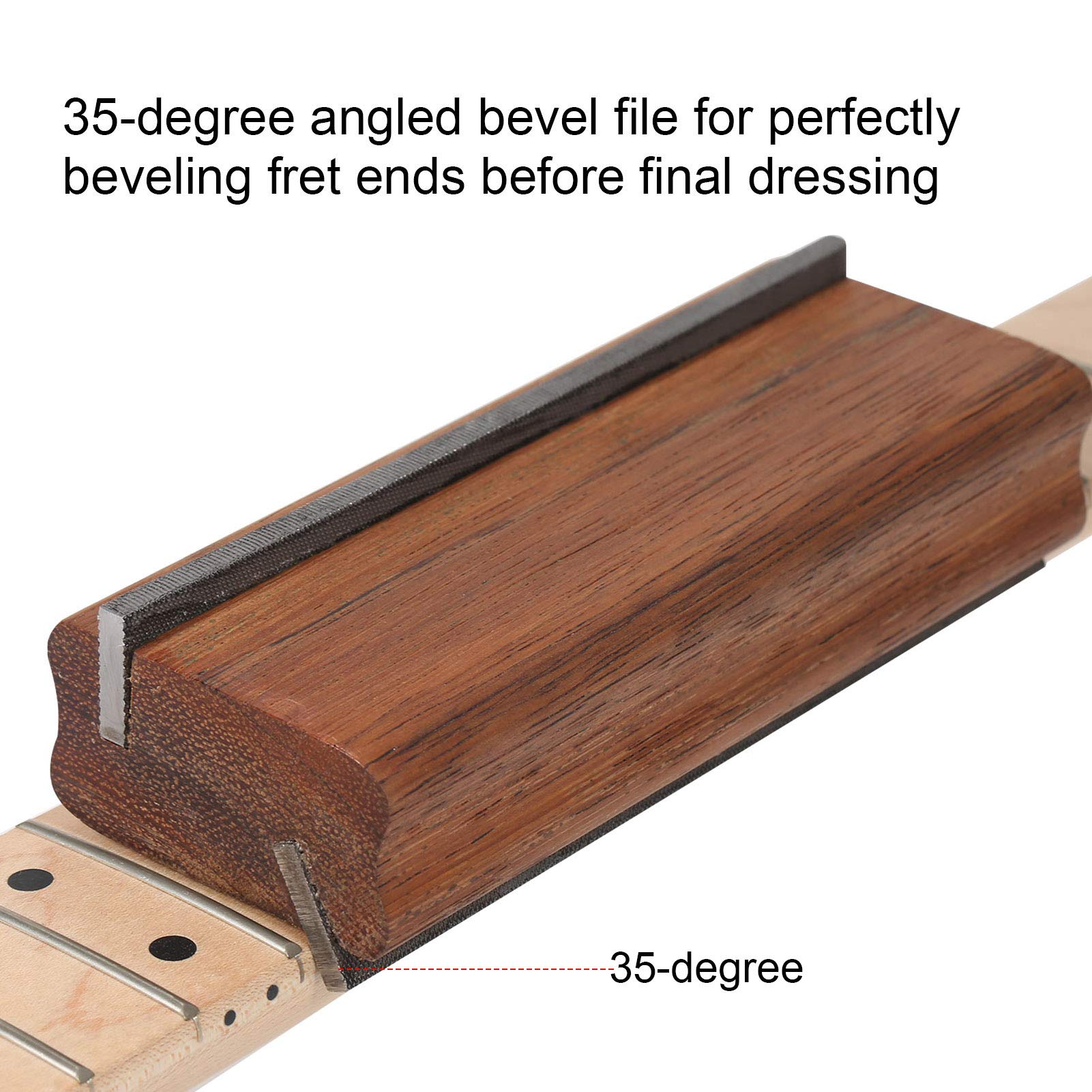 TAOZUA Guitar Fret Beveling File for Fret End Dressing, Hard Merbau Made Guitar Fret Crowning End Bevel File 35/90 Degree Luthier File Too