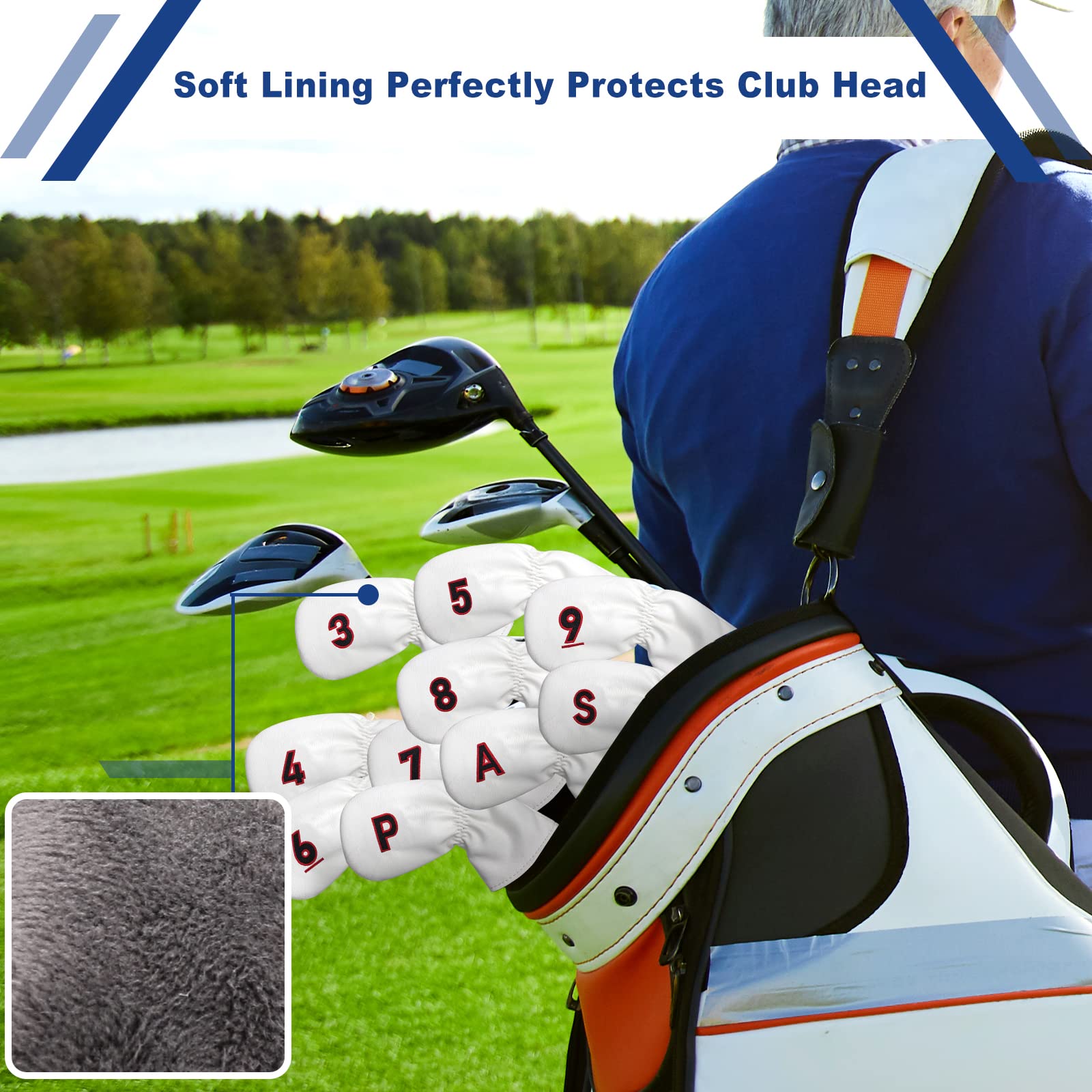 Big Teeth Golf Iron Covers White, 10Pcs Golf Iron Covers Set, Golf Club Iron Head Covers Fit Right and Left Handed Golfer