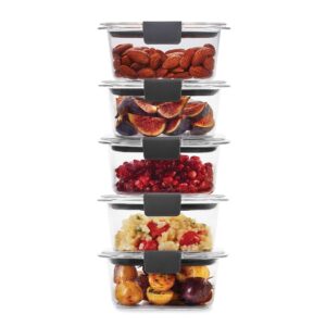 Rubbermaid Brilliance Food Storage Container, Medium, 3.2 Cup, 5 Pack, Clear & Leak-Proof Brilliance Food Storage Set, 1.3 Cup Plastic Containers with Lids, 5-Pack, Clear